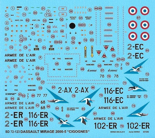 Berna Decals 72123 Dassault Mirage 2000-5F 'Cigognes' (6 schemes)