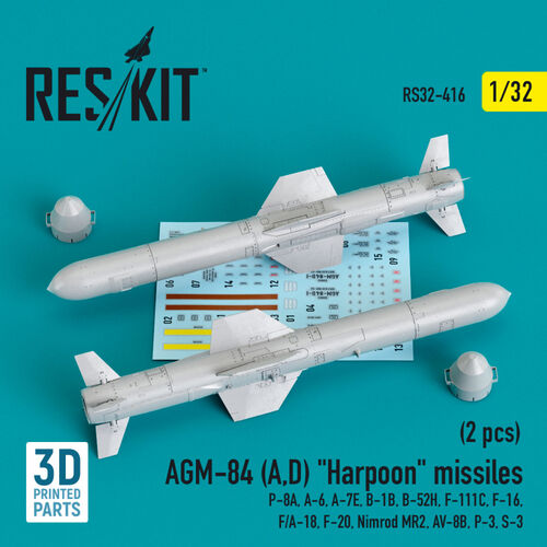 RES/KIT 32-0416 AGM-84 (A,D) "Harpoon" Missiles (2 pcs) (P-8A, A-6, A-7E, B-1B, B-52H, F-111C, F-16, F/A-18, F-20, Nimrod MR2, AV-8B, P-3, S-3)