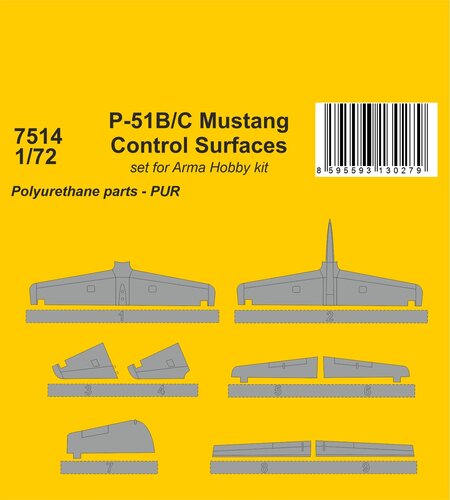CMK K7514 P-51B/C Mustang - Control Surfaces (For Arma Hobby Kit)