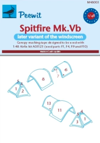 Peewit 48003 Canopy mask for Spitfire Mk.Vb later Airfix