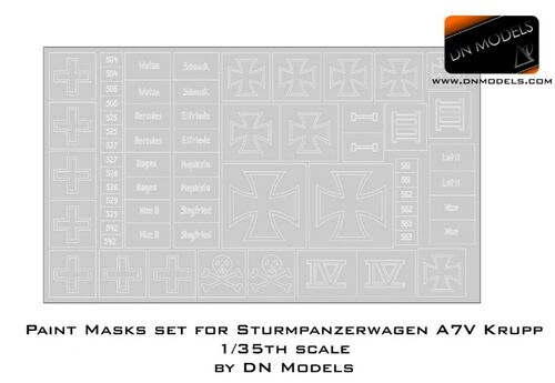 DN Models 35-827-026 Paint Mask Set For A7V Krupp Sturmpanzerwagen - Insignia And Crosses