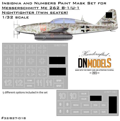 DN Models 32-827-018 Messerschmitt Me-262 B-1/U-1 Insignia And Numbers Paint Mask Set