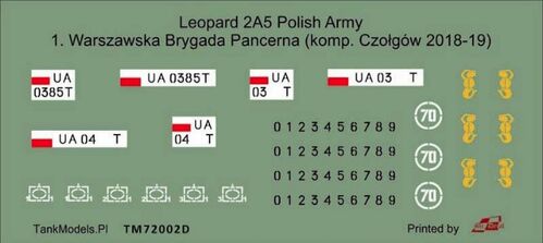 Tank Models Hobby Shop TM72002D Leopard 2A5 Polish Army 1. Warszawska Brygada Pancerna (komp. Czołgów 2018-19)