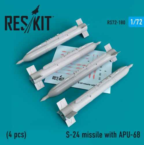 DISCONTINUED RES/KIT 72-0180 S-24 missile with APU-68 (4 pcs) MiG-21, Mig-23, Mig-27, Mig-29,Su-7, Su17, Su-25, Su-24, Mi-24