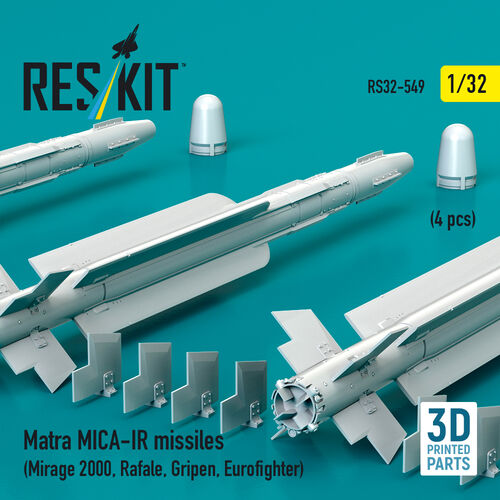 RES/KIT 32-0549 Matra MICA-IR Missiles (4pcs) (Mirage 2000, Rafale, Gripen, Eurofighter) (3D Printed)