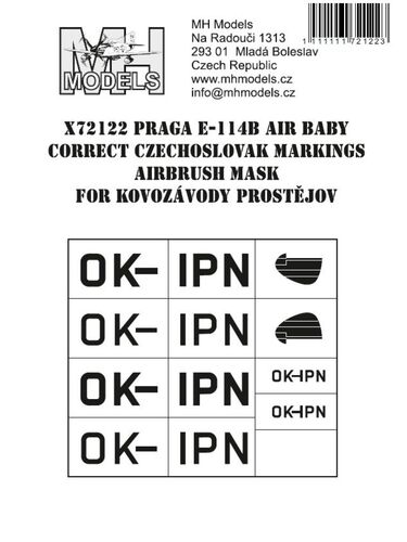 MH Models X72122 Praga E-114B Air Baby correct Czechoslovak markings airbrush mask for Kovozávody Prostějov