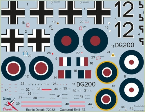 Exotic Decals 72032 Captured Emil #2 - Captured Bf 109 E-4/B W.Nr 4101