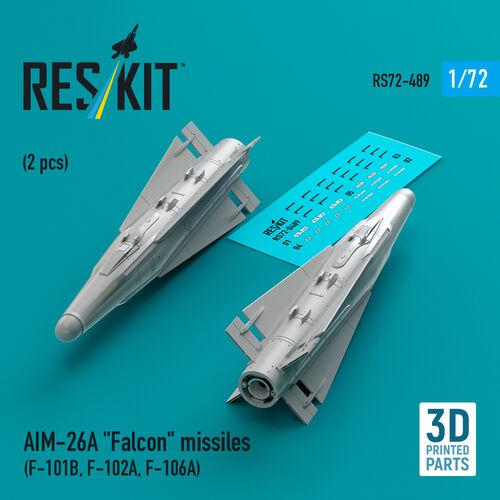 RES/KIT 72-0489 AIM-26A 'Falcon' Missiles (2pcs) (F-101B, F-102A, F-106A) (3D Printed)