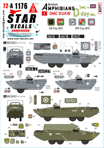 Star-Decals 72-A1176 D-Day DUKW. British Amphibians # 1 - 50 Coy (GT) and 299 Coy (GT)