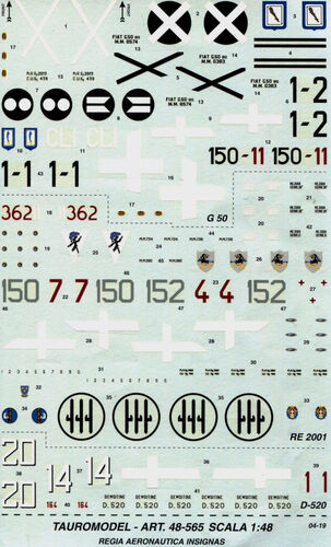 TAURO MODEL 48-565 G.50 / RE.2001 and D.520 - Regia Aeronautica Code and Insignia