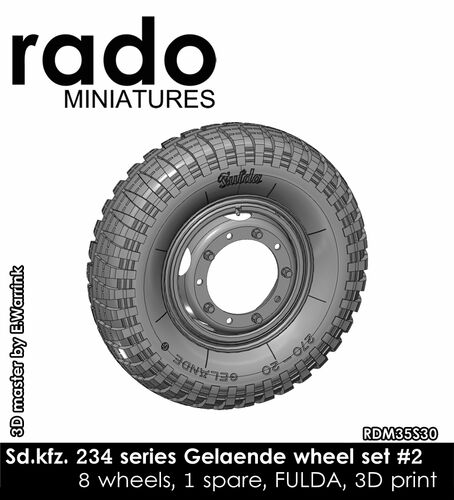 Rado Miniatures 35S30 Sd.Kfz. 234 Series Gelaende Wheel Set #2 (8 Wheels, 1 Spare, Fulda)