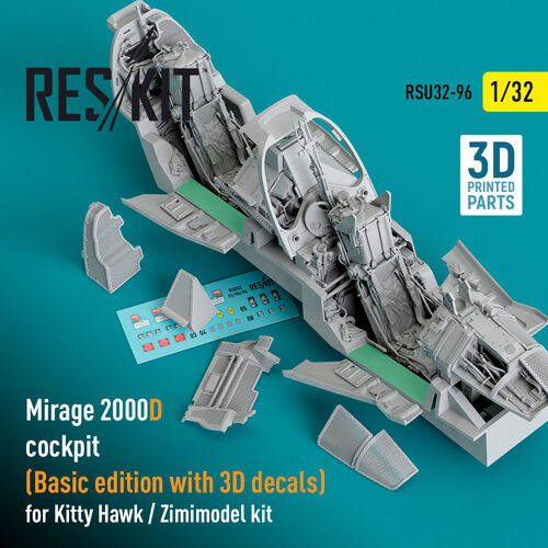 RES/KIT U32-0096 Mirage 2000D Cockpit (Basic Edition With 3D Decals) For Kitty Hawk / Zimimodel Kit (3D Printed)