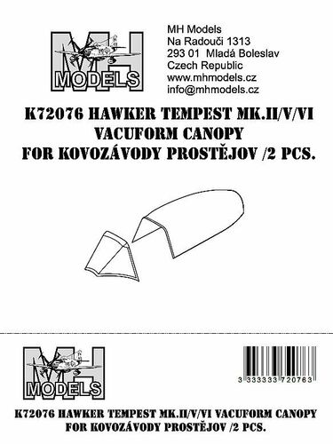 MH Models K72076 Hawker Tempest Mk.II, V, VI - Vacuform Canopy For Kovozavody Prostejov, 2.pcs