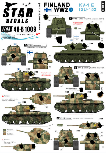 Star-Decals 48-B1009 Finland WW2 1. KV-1E and ISU-152 heavy tanks.
