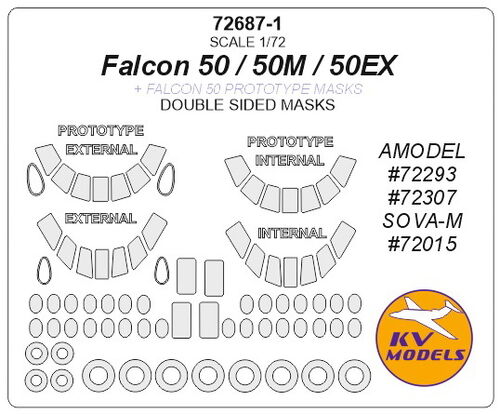 KV Models 72687-1 Falcon 50 / 50EX / 50M (AMODEL/ SOVA-M) + double sided prototype masks and masks for wheels