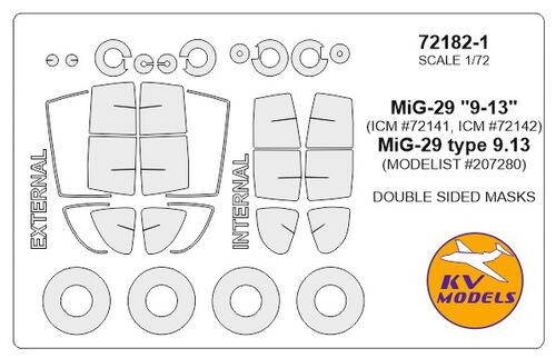 KV Models 72182-1 MiG-29 "9-13" (ICM), MiG-29 type 9.13 (MODELIST) (double sided) + wheels masks