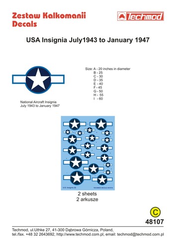Techmod 48107 USA Insignia July 1943 to January 1947