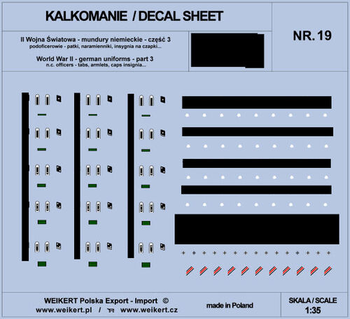 Weikert Decals DEC219 Mundury niemieckie - patki, naramienniki, insygnia na czapki - WAFFEN SS - ver.3 - vol.19