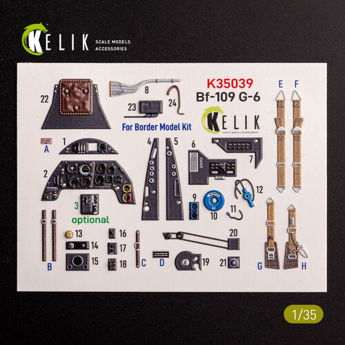 KELIK K35039 Bf-109 G-6 - Interior 3D Decals For Border Models Kit