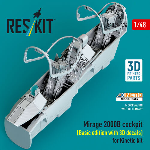 RES/KIT U48-0374 Mirage 2000B Cockpit (Basic Edition With 3D Decals) For Kinetic Kit (3D Printed)