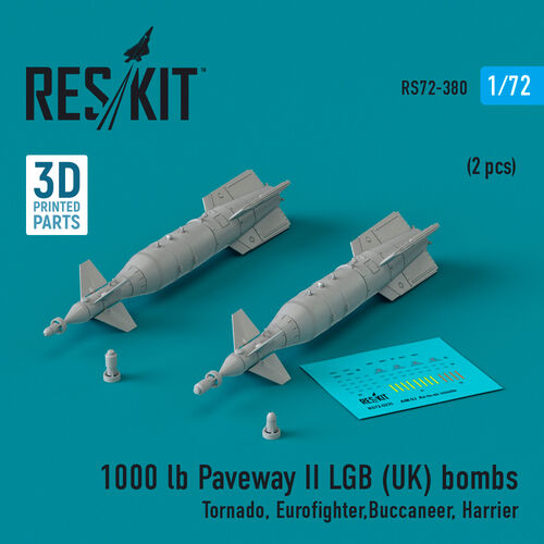 RES/KIT 72-0380 1000 lb Paveway II LGB (UK) Bombs (2pcs) (Tornado, Eurofighter, Buccaneer, Harrier) (3D Printed)
