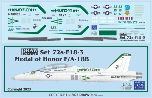 Draw Decal 72-F18-03 McDonnell Douglas F/A-18 B - Medal of Honor VMFAT-101