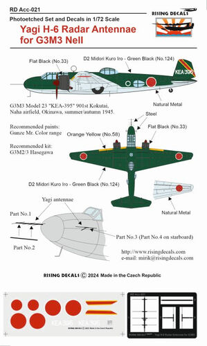Rising Decals ACC021 Mitsubishi G3M3 Nell - Yagi H-6 Radar Antennae (Decals & PE Set)