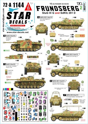 Star-Decals 72-A1144 Frundsberg #2 - 10 SS-Panzer Division - StuG III Ausf G And SdKfz 251/1 Ausf D, SdKfz 251/3 Ausf D, SdKfz 251/9 Ausf D