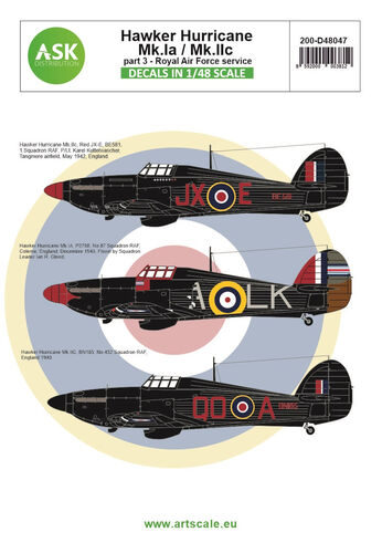 Art Scale Kit D48047 Hawker Hurricane Mk.IA / Mk.IIC Part 3 - Royal Air Force Service