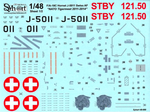 Syhart Decal 48-069 F/A-18C Hornet J-5011 Staffel 11 "Tigermeet 2011" Swiss AF