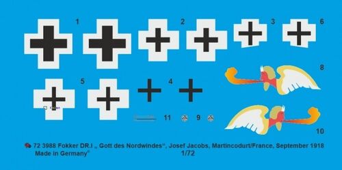 Peddinghaus-Decals 3988 Fokker Dr.I - God of the North Wind, Josef Jacobs, Martincourt/France, September 1918