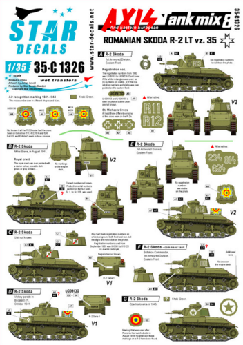 Star-Decals 35-C1326 Axis Tank Mix # 8. Romanian Skoda R-2 LT vz. 35.