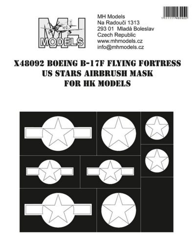 MH Models X48092 Boening B-17F Flying Fortress US Stars Airbrush Mask For HK Models