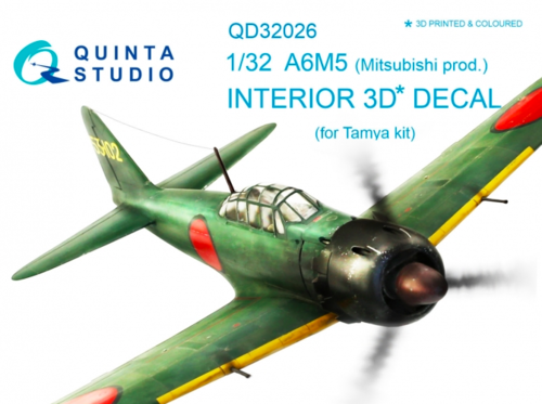 Quinta Studio QD32026 A6M5 Mitsubishi prod. 3D-Printed and coloured Interior on decal paper