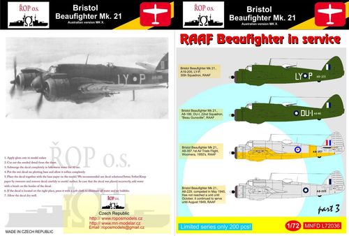 Ropos Models MNFDL72036 Bristol Beaufighter Mk. 21 - RAAF Beaufighter in service