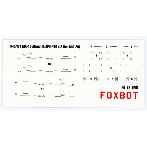 FOXBOT 72-048 Stencils For Missile R-27R/T (AA-10 Alamo) & APU-470 For MiG-29