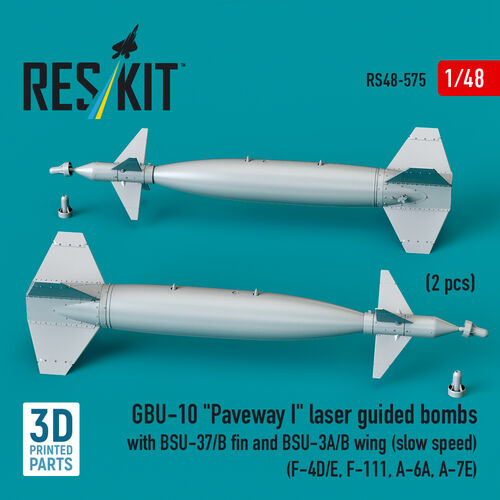 RES/KIT 48-0575 GBU-10 'Paveway I' Laser Guided Bombs With BSU-37/B Fin And BSU-3A/B Wing (Slow Speed) (2pcs) (F-4D/E, F-111, A-6A, A-7E) (3D Printed)