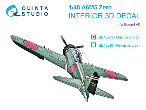 Quinta Studio QD48609 A6M5 Zero (Mitsubishi Production) - 3D-Printed & Coloured Interior on Decal Paper (for Eduard Kits)