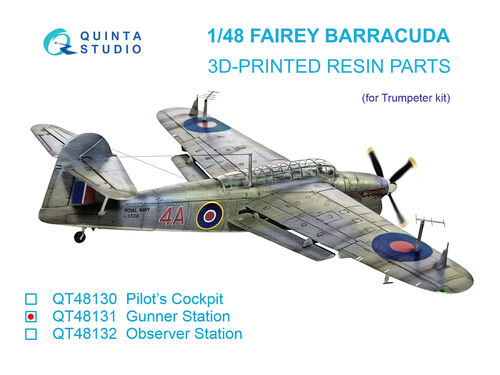 Quinta Studio QT48131 Fairey Barracuda Gunner Station - 3D-Printed Resin Parts (for Trumpeter Kits)