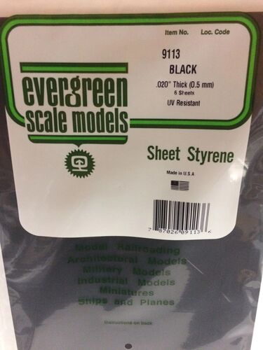 Evergreen 09113 Black Polystyrene Sheet (20 x 30 cm) 0,50 mm (1 pc)