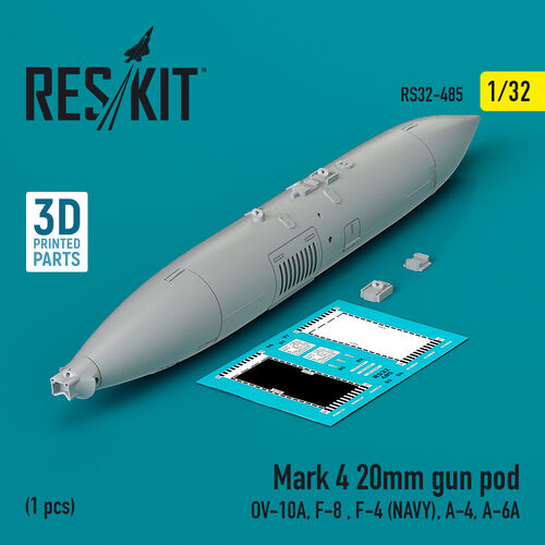 RES/KIT 32-0485 Mark 4 20mm Gun Pod (1pc) (OV-10A, F-8, F-4 (USN), A-4, A-6A) (3D Printed)