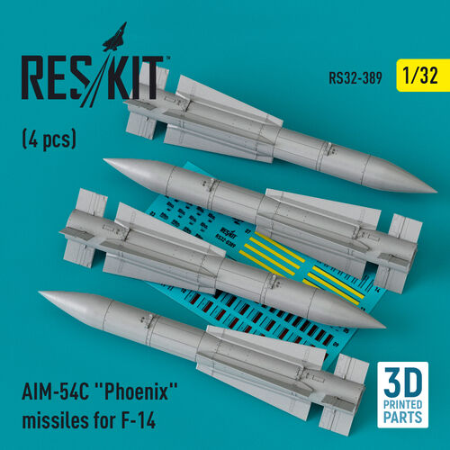 RES/KIT 32-0389 AIM-54C 'Phoenix' Missiles For F-14 (4pcs) (3D Printed)
