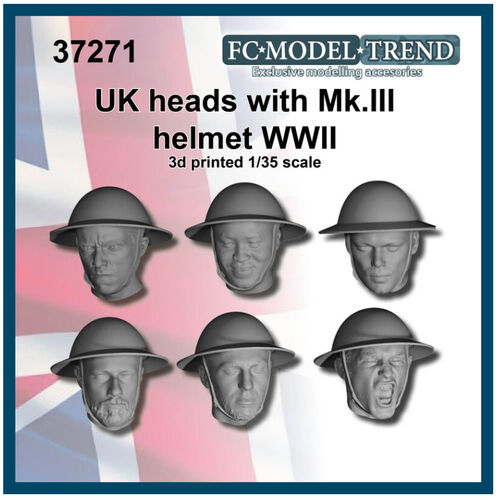 FC ModelTrend 37271 British WWII Soldier Heads with Mk.III Helmet (3D-printed)