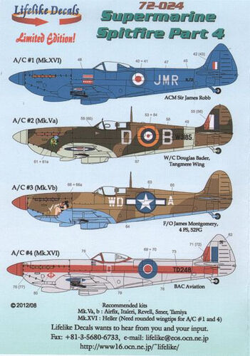 Lifelike Decals 72024 Supermarine Spitfire Part 4 (4 schemes)