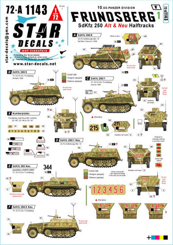 Star-Decals 72-A1143 Frundsberg #1 - 10 SS-Panzer Division - SdKfz 250 'ALT' And 'NEU' Versions - SdKfz 250/1, SdKfz 250/3, SdKfz 250/9, SdKfz 250/7(?)
