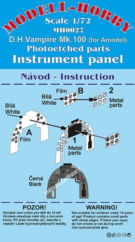 MH Models K72927 DH.100 Vampire Photoetched parts instrument panel for A-Model ex Modell-Hobby