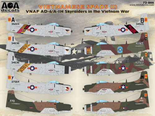 AOA decals 72-008 Vietnamese Spads 1 - VNAF AD-6/ A-1H Skyraiders in the Vietnam War