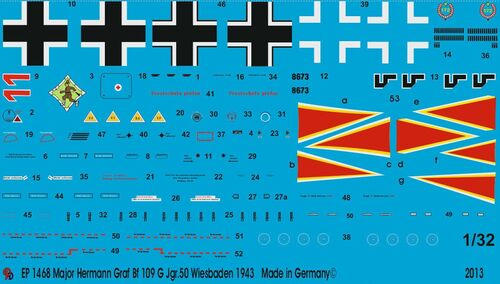 Peddinghaus-Decals 1468 Major Hermann Graf Bf 109 G JGr 50 Wiesbaden 1943