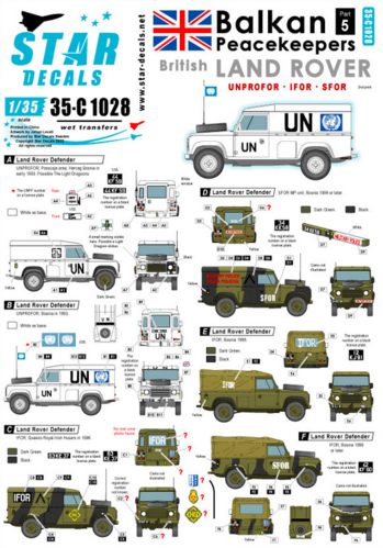 Star-Decals 35-C1028 Balkan Peacekeepers # 5. British Land Rover. UN, IFOR, SFOR