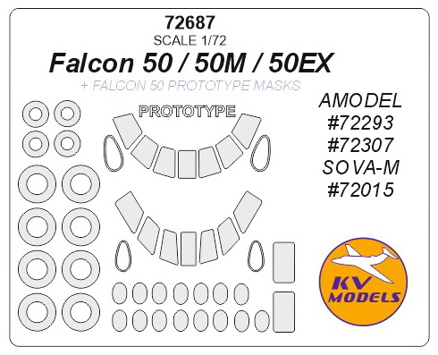 KV Models 72687 Falcon 50 / 50EX / 50M (AMODEL/ SOVA-M) + prototype masks and masks for wheels